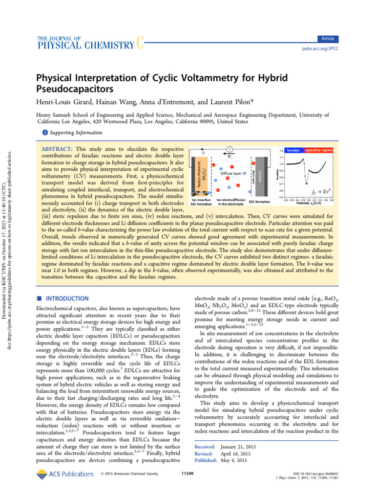 Girard Et Al 2015 Physical Interpretation of Cyclic Voltammetry For ...
