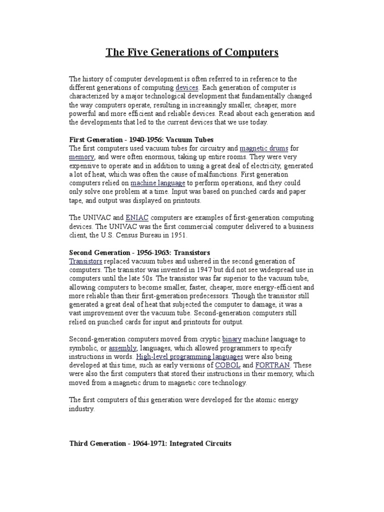 Overview of Computer Generations | PDF | Microprocessor | Integrated ...