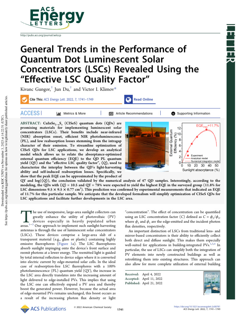 Gungor Et Al 2022 General Trends in The Performance of Quantum Dot Luminescent Solar ...