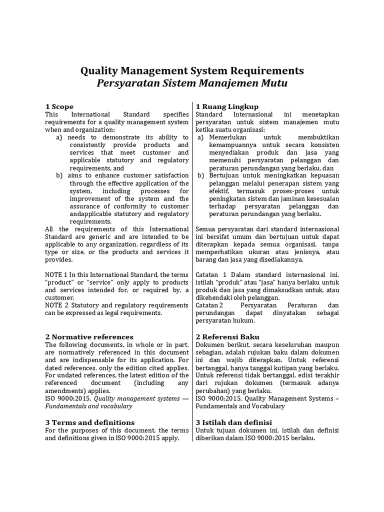 B-SNI ISO 9001-2015 Translate With Matrix (Bu Untung Tambahan) | PDF