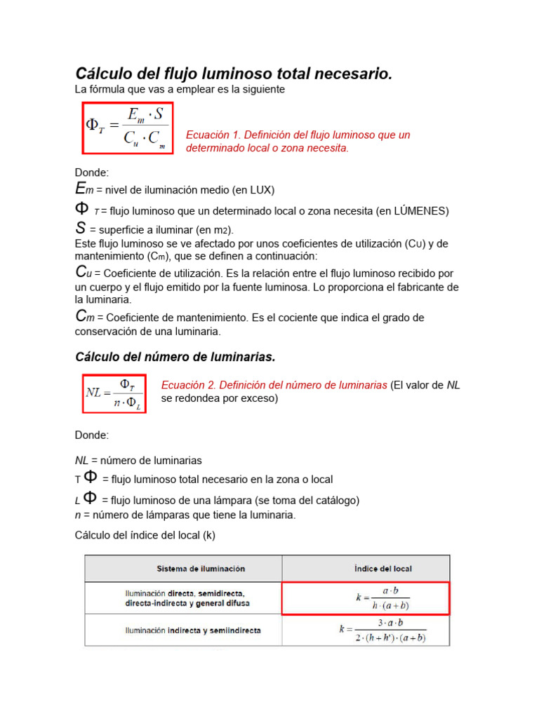 Cálculo de flujo luminoso total necesario | PDF | Encendiendo ...