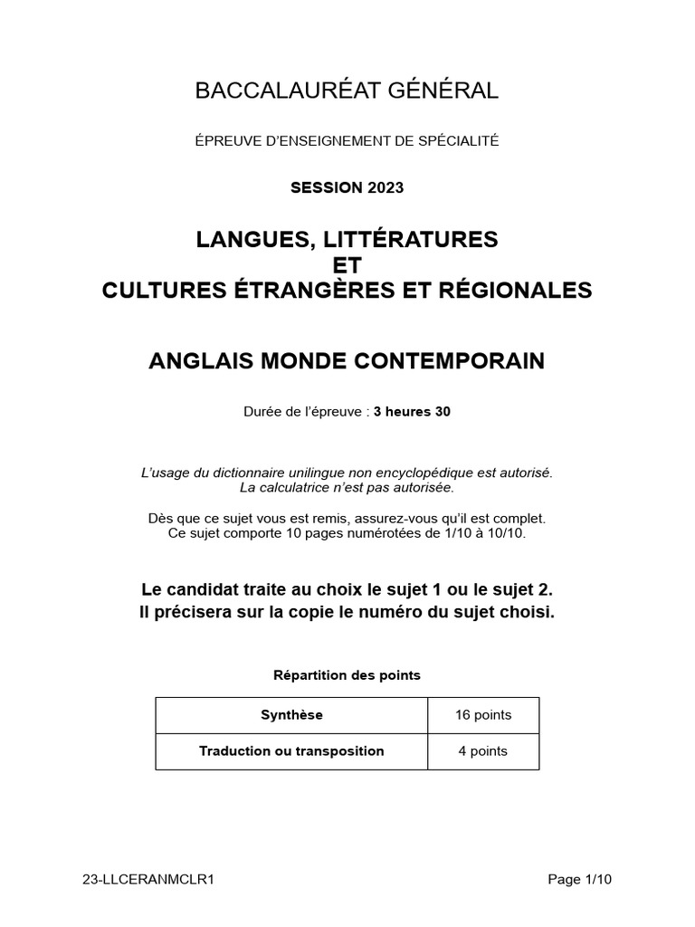 Spe Llcer Amc 2023 La Reunion Sujet Officiel | PDF | Indigenous ...