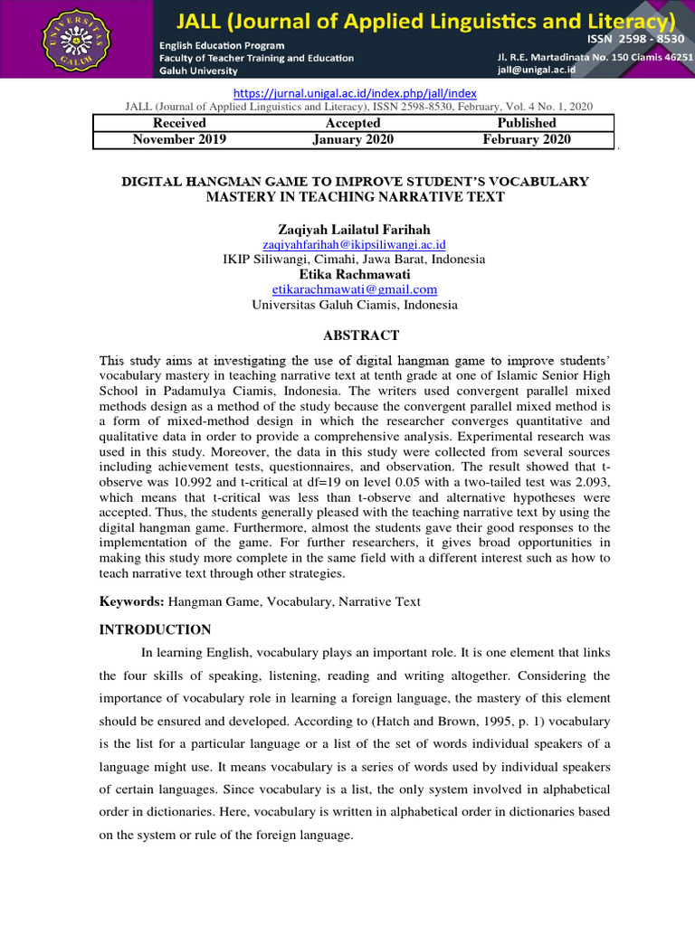 Digital Hangman Game To Improve Student's Vocabulary | PDF | Vocabulary ...