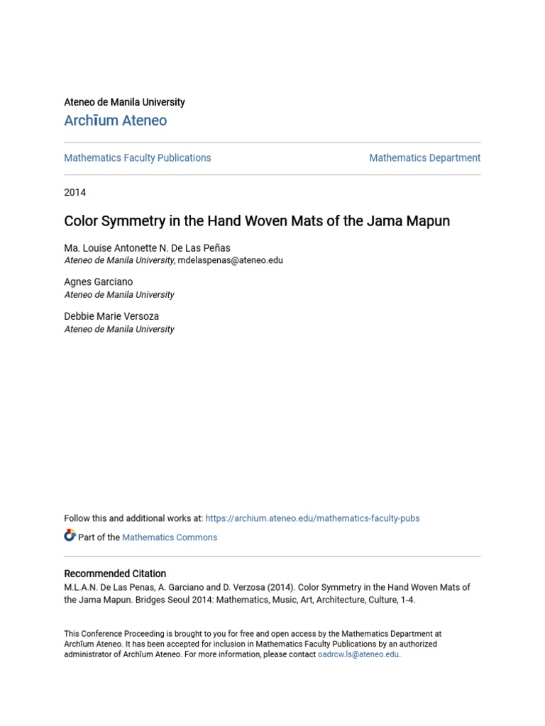 Color Symmetry in The Hand Woven Mats of The Jama Mapun | PDF ...