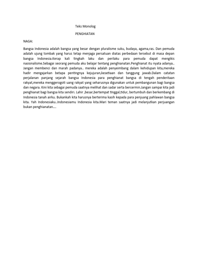 Monolog Pemuda dan Keberagaman Indonesia | PDF | Ilmu Sosial | Fiksi Umum
