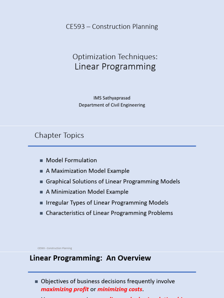 CE593 Linear Programming | PDF | Linear Programming | Mathematical ...