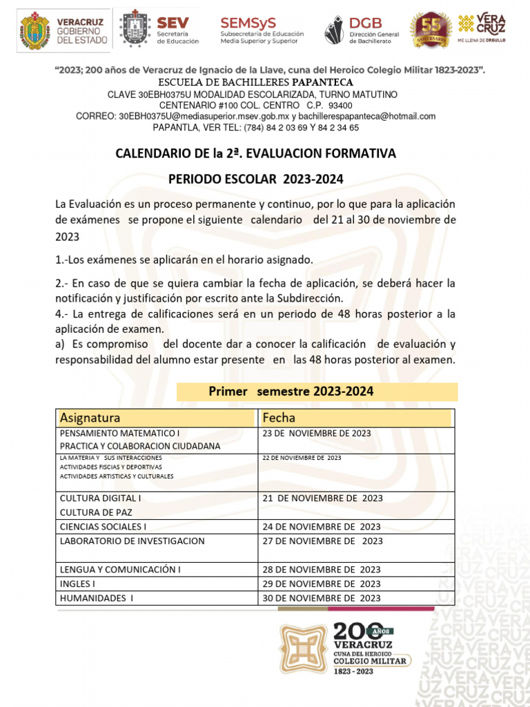 Corregido Calendario de 2a Evaluación 2023-2024 | PDF | Science