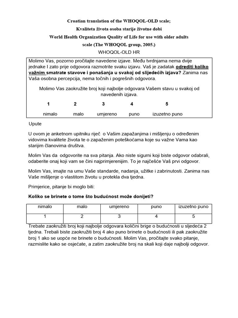 WHOQOL-OLD Scale | PDF