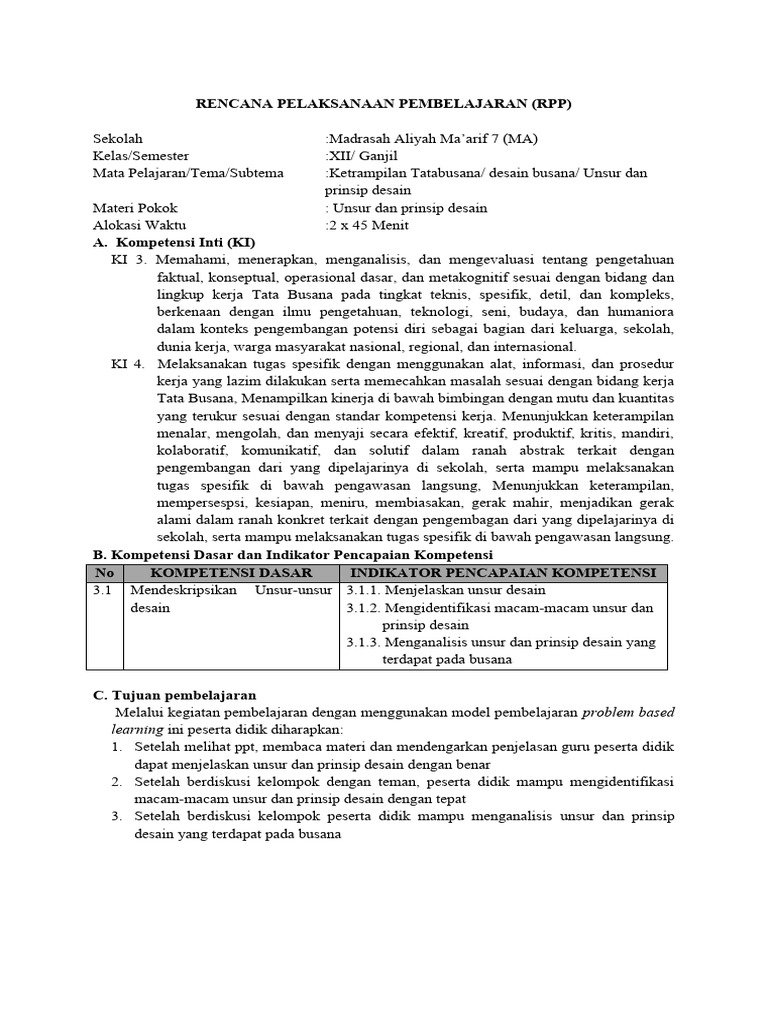 RPP Unsur Dan Prinsip Desain | PDF | Seni