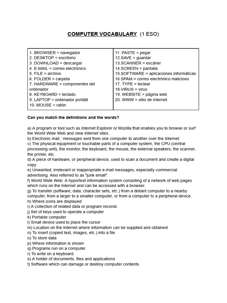 Computer Vocabulary | PDF