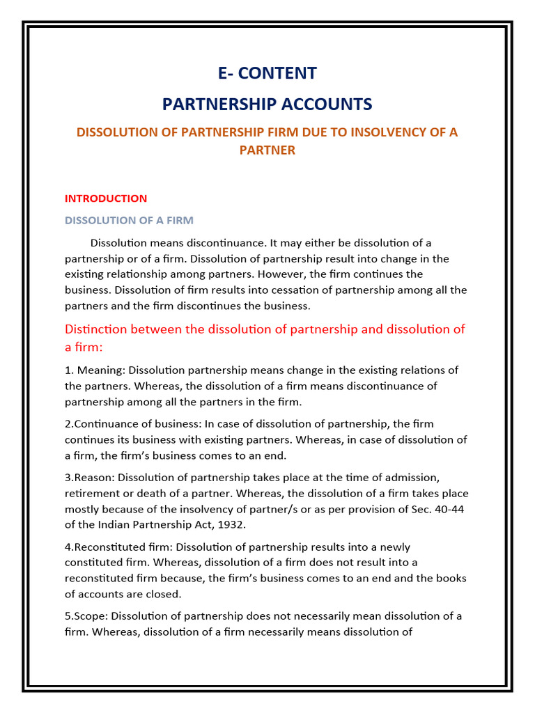 Partnership Firm Dissolution Guide | PDF | Partnership | Insolvency