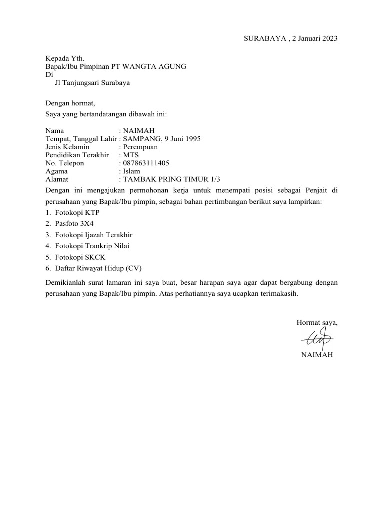 Lamaran Naimah Baru | PDF