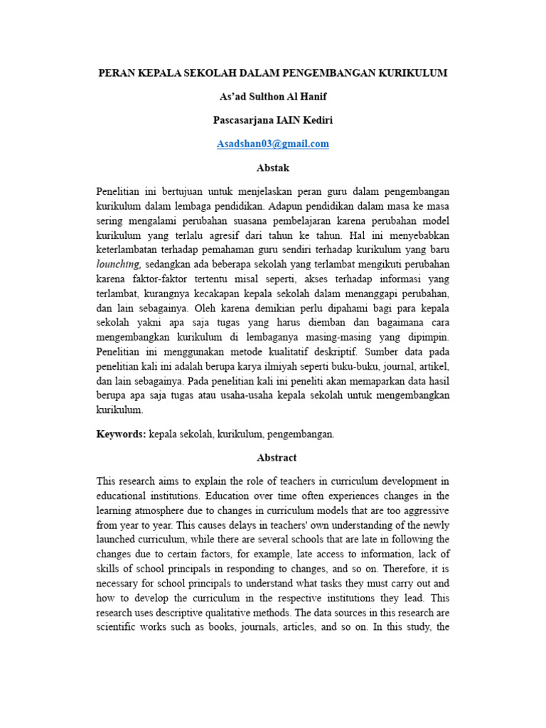 Peran Kepala Sekolah Dalam Pengembangan Kurikulum | PDF | Karier & Perkembangan | Kesehatan Holistik