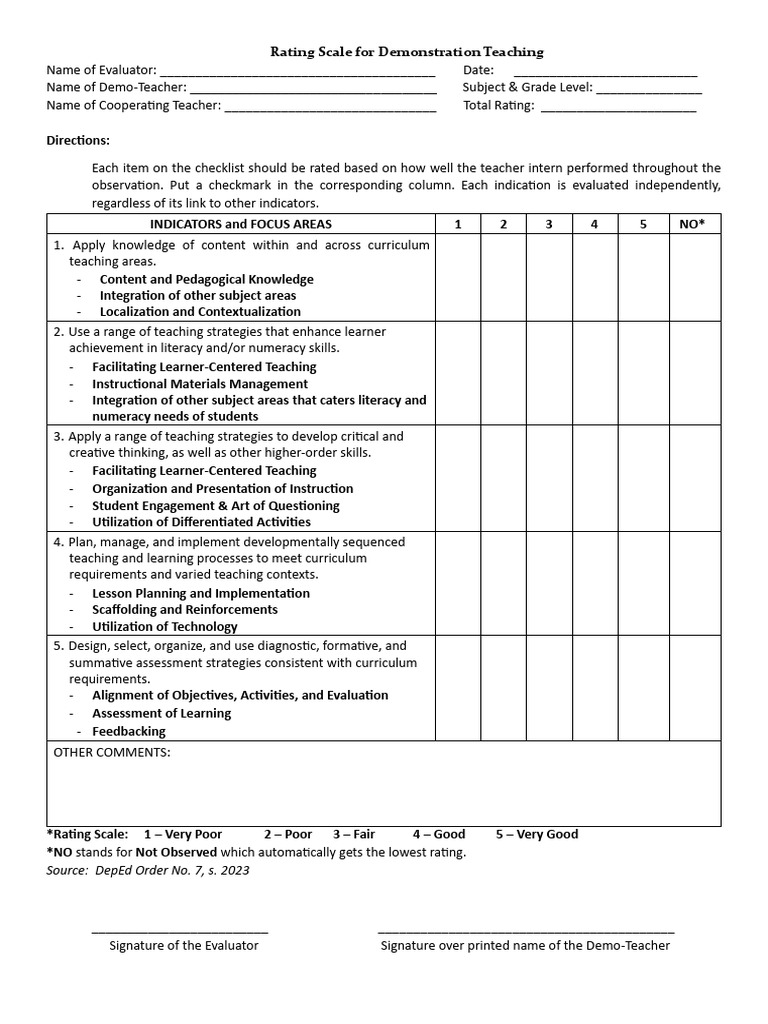 Rating Scale For Demonstration Teaching | PDF | Educational Assessment ...