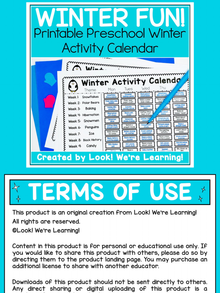 Your Winter Preschool Activity Calendar Is Here! | PDF | Cooking, Food ...