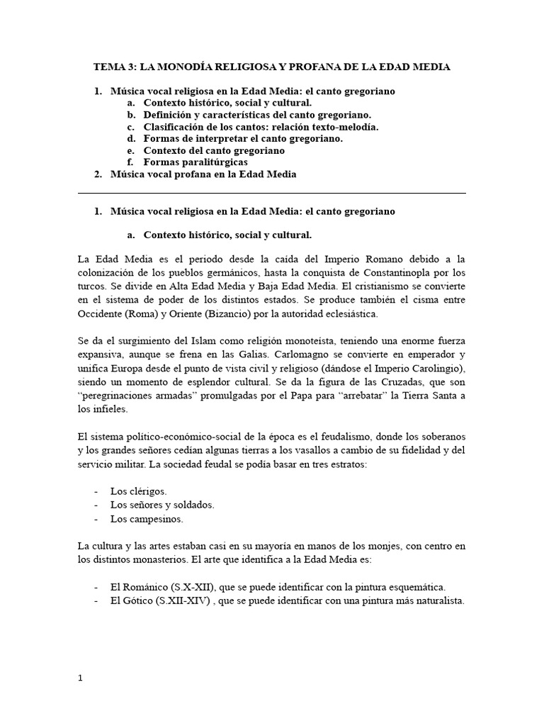 Monodía en la Edad Media: Religiosa y Profana | PDF | Edades medias ...