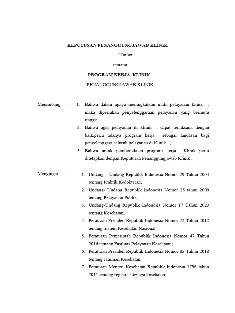 Contoh Program Kerja Klinik Beserta SK | PDF | Sains & Matematika