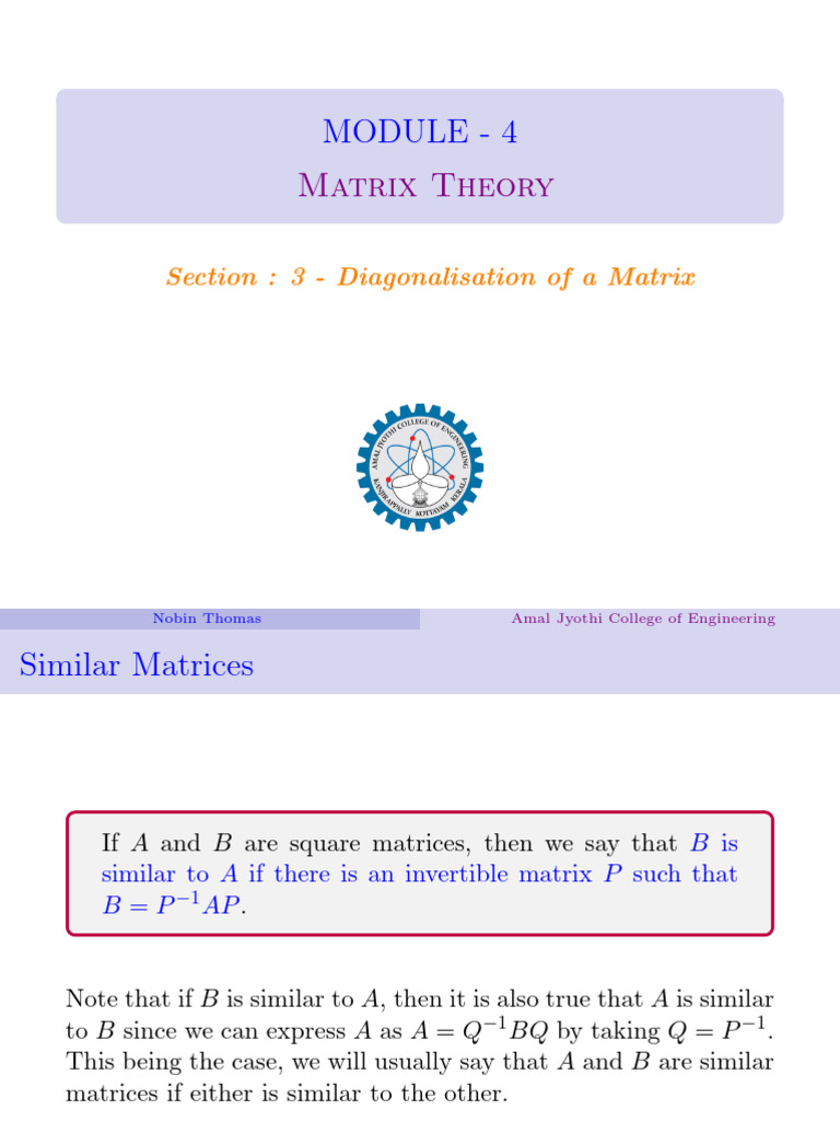 Module 4 Diagonalisation | PDF | Eigenvalues And Eigenvectors | Matrix (Mathematics)