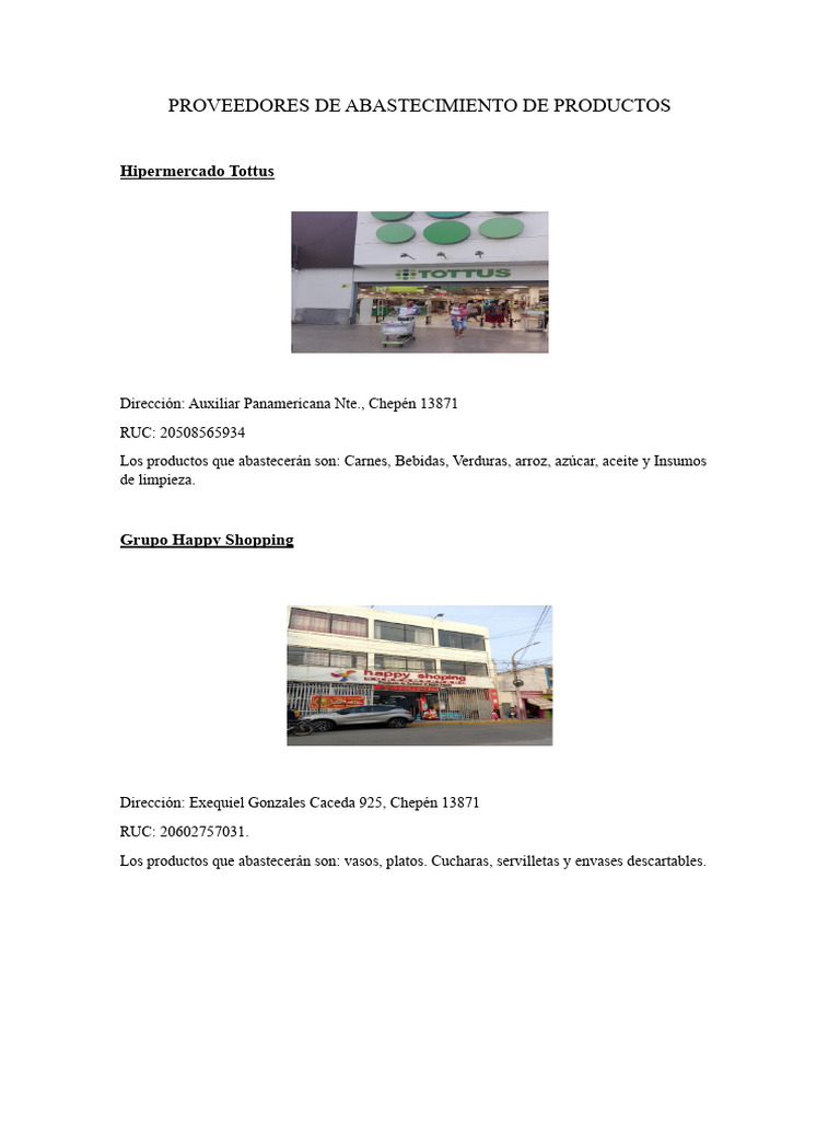 Proveedores de Abastecimiento de Productos | PDF