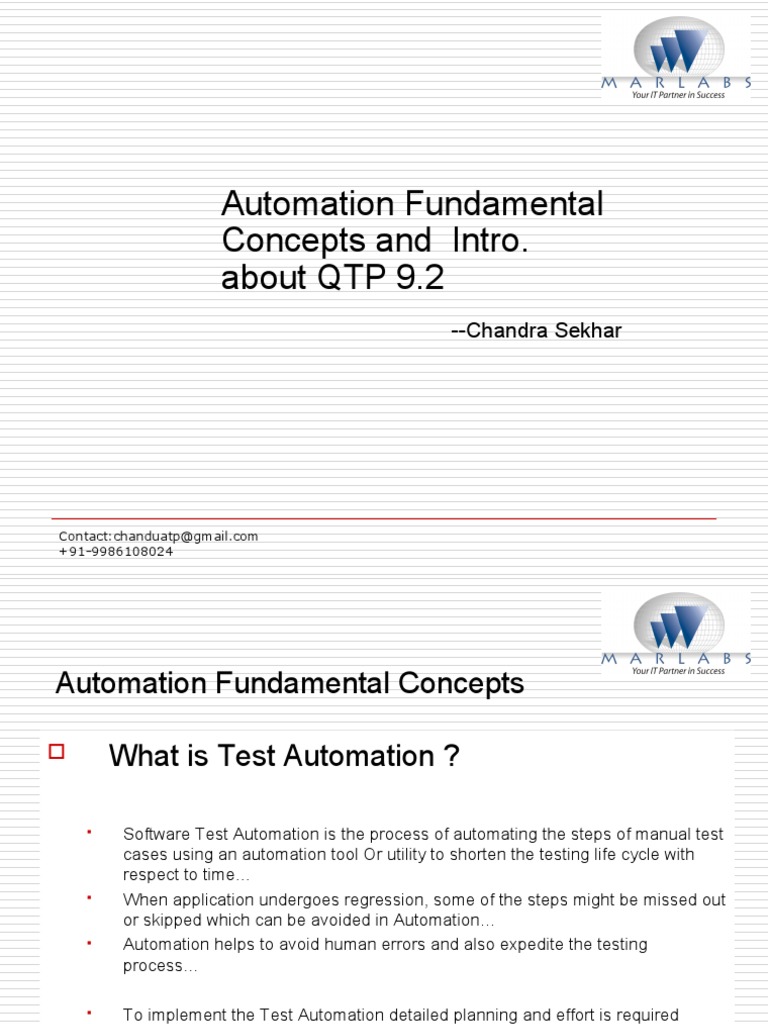 Automation Fundamental Concepts and Intro. About QTP 9.2: - Chandra Sekhar | PDF | Variable ...