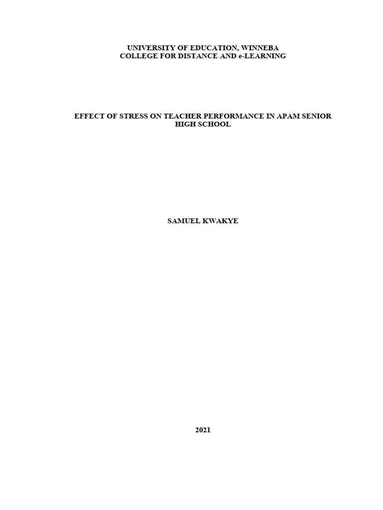 Final Uew Thesis 2021. PGD | PDF | Teachers | Stress (Biology)