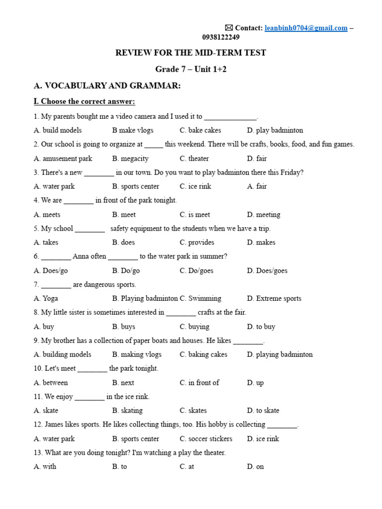 Mid Term Revision For Grade 7 | PDF | Nutrition | Diet & Nutrition