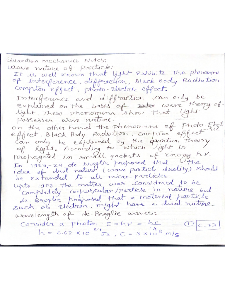 Quantum Mechanics Handwritten Notes | PDF