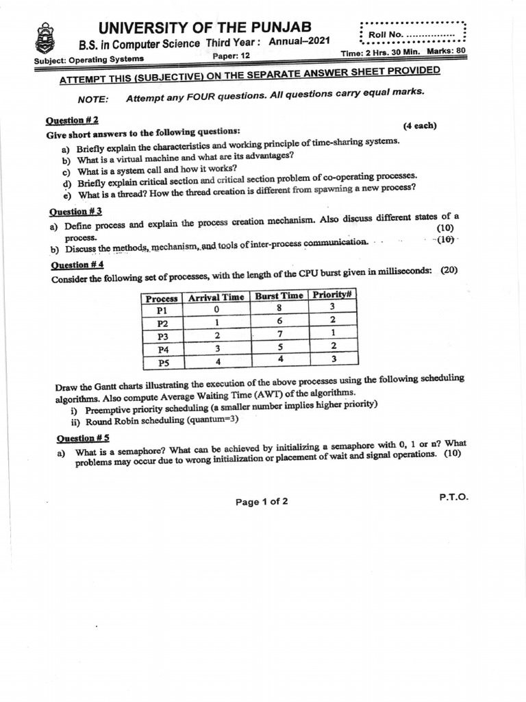 BS Computer Science 3rd Year A21 | PDF | Scheduling (Computing) | Process (Computing)