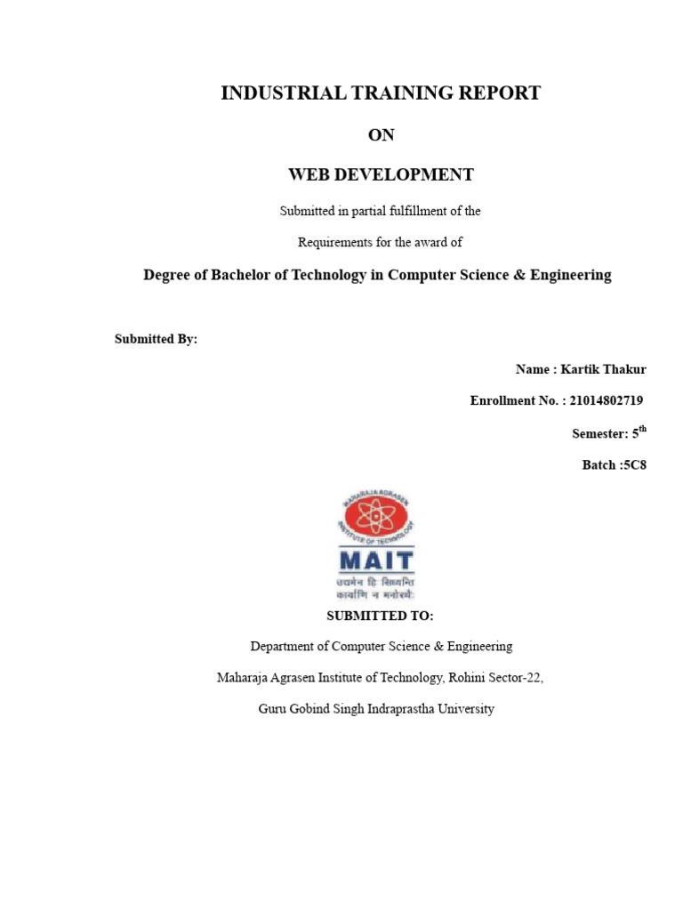 Kartik Thakur 5c8 Summer Training Report | PDF | Html | World Wide Web