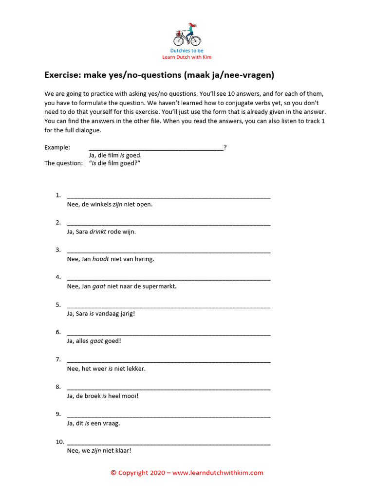 Maak Ja - Nee-Vragen - Opdracht | PDF