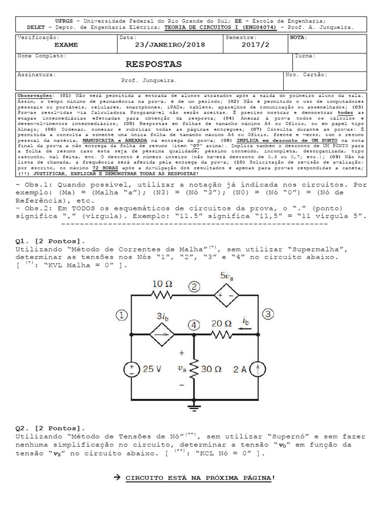 Ckt1-PROVA - EXAME-2017 - 2 - ÁREA2 - Respostas - Rev | PDF | Rede ...