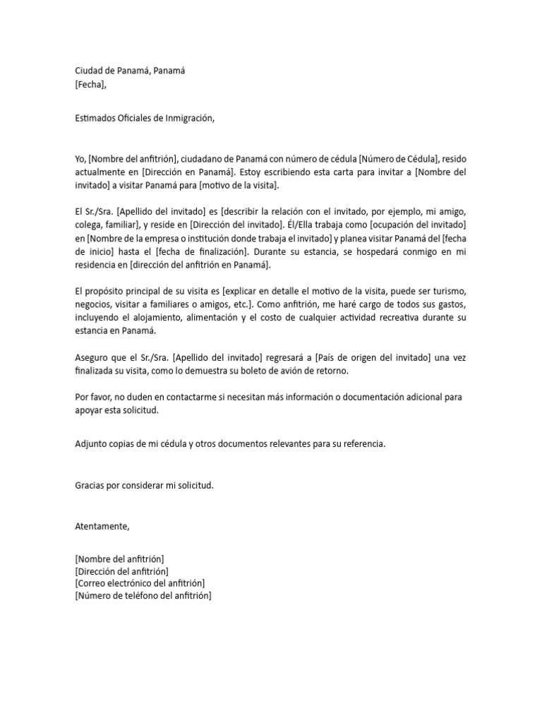 Modelo de carta de invitación a Panamá | PDF