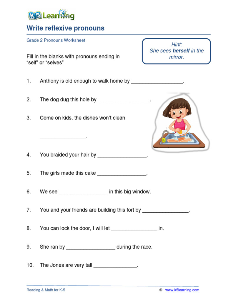 Grade 2 Reflexive Pronouns Worksheet | PDF | Language Arts & Discipline ...