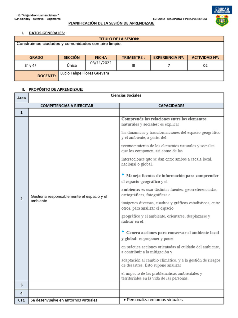 SESIÓN DE APRENDIZA CCSS 3°y 4° -02 (2) | PDF | Desarrollo sostenible | Sustentabilidad