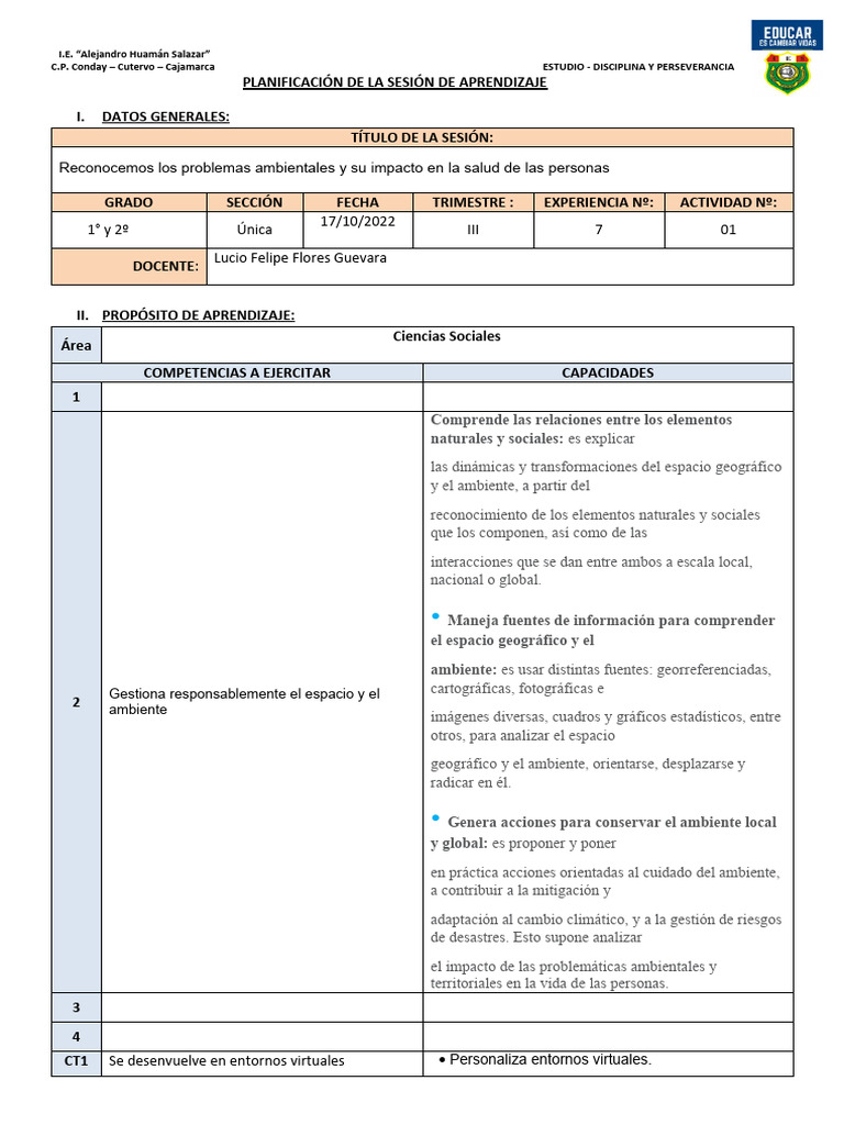 SESIÓN DE APRENDIZA CCSS 1°y 2° - 01 | PDF | Aprendizaje | Evaluación
