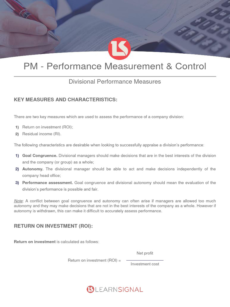 Divisional Performance Measurement Insights | PDF | Return On ...