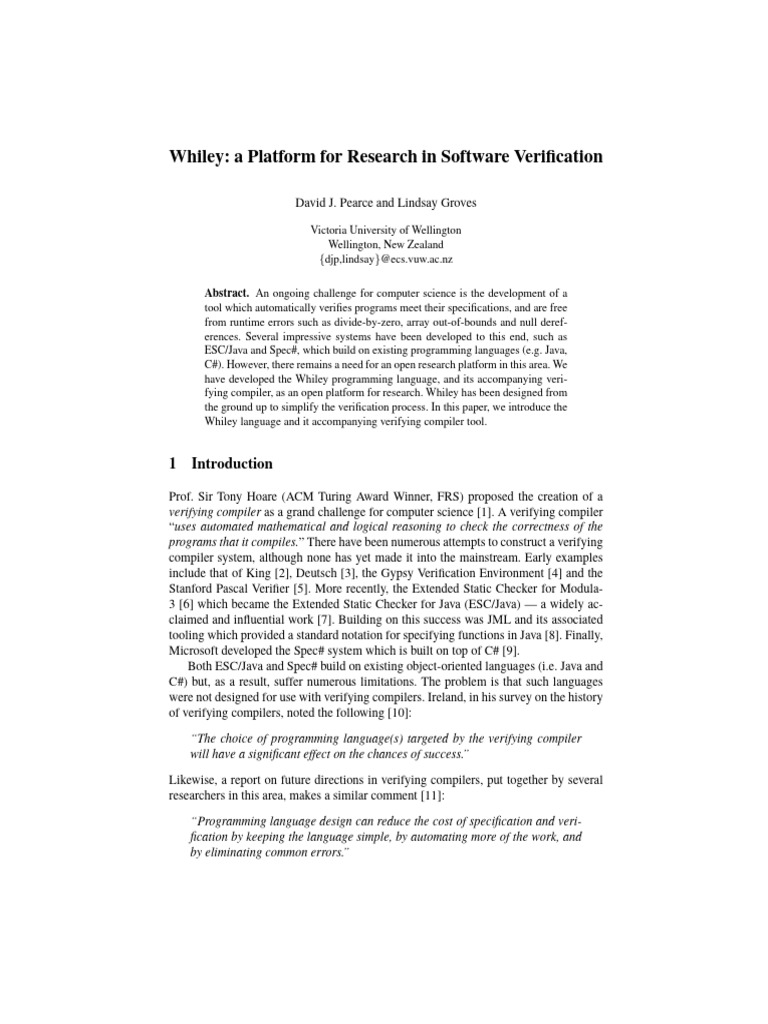 Whiley - A Platform For Research in Software Verification | PDF ...