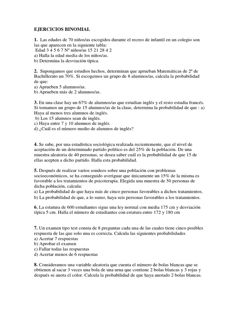 Ejercicios Binomial | PDF | Probabilidad | Desviación Estándar