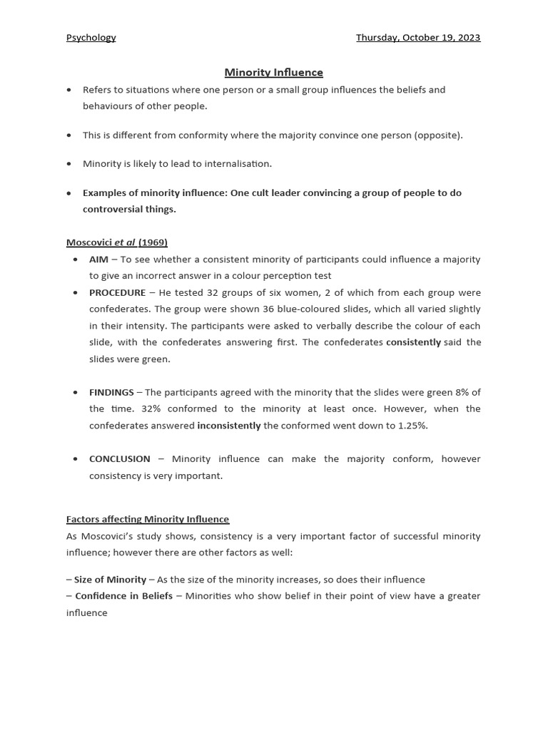 Understanding Minority Influence in Psychology | PDF | Conformity ...
