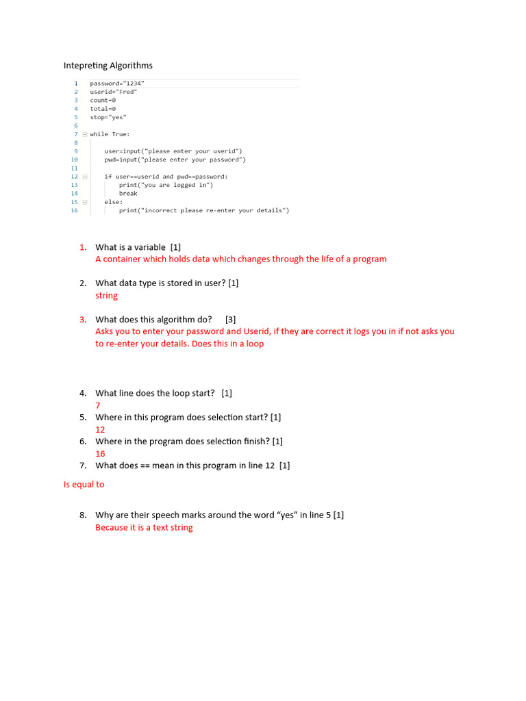 Revising Algorithms - Mark Scheme | PDF | Data Type | Boolean Data Type