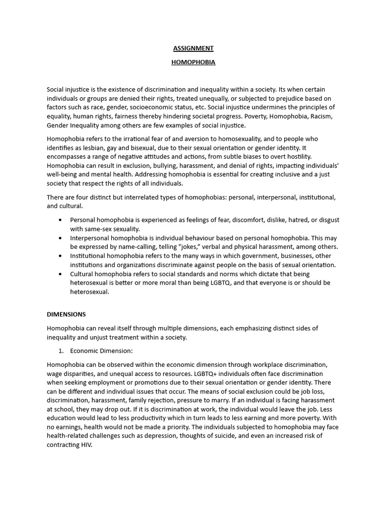 Homophobia Assignment | PDF | Homophobia | Discrimination Homophobia Assignment | PDF | Homophobia | Discrimination