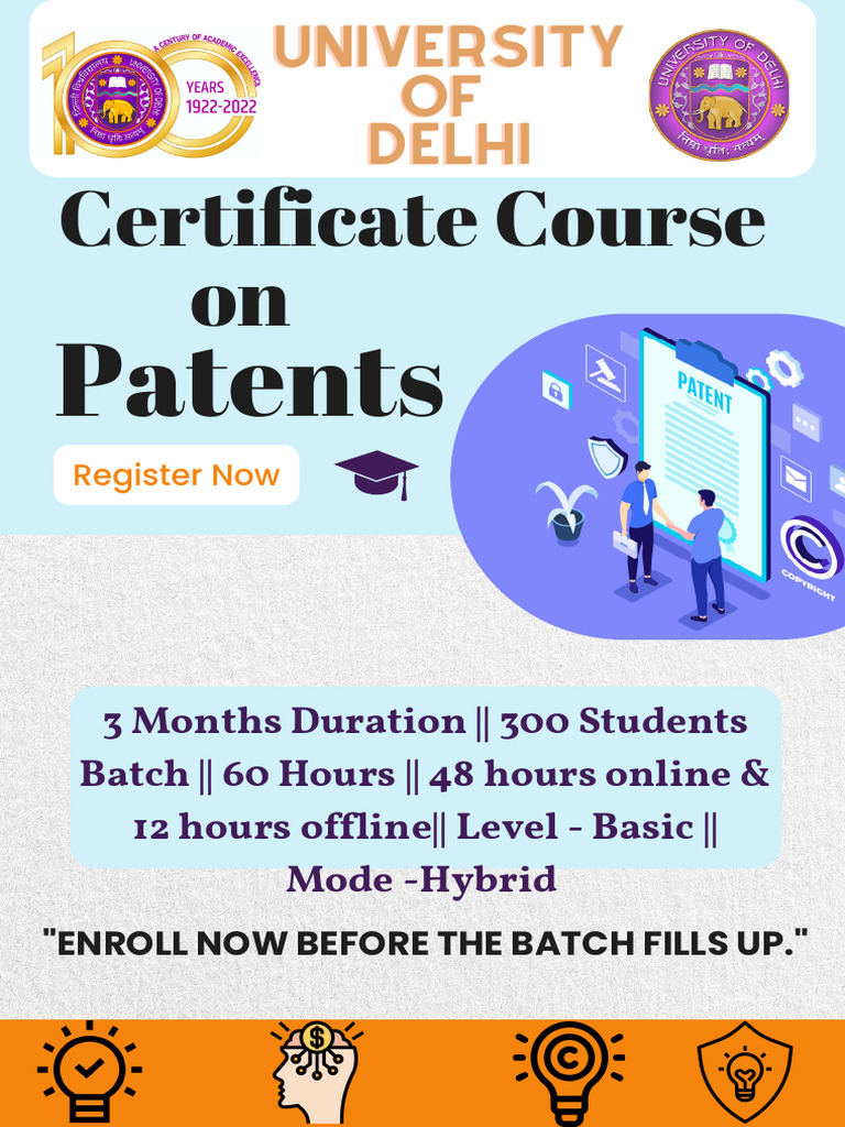 Brochure, Certificate Course On Patents (CCP) DU | Download Free PDF | Patent | Technology Transfer