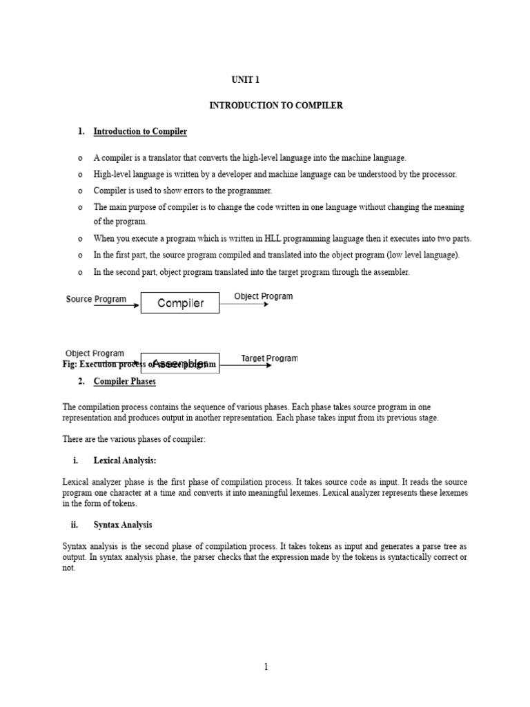 Unit 1 Introduction To Compiler 1. Introduction To Compiler | PDF | Parsing | Compiler