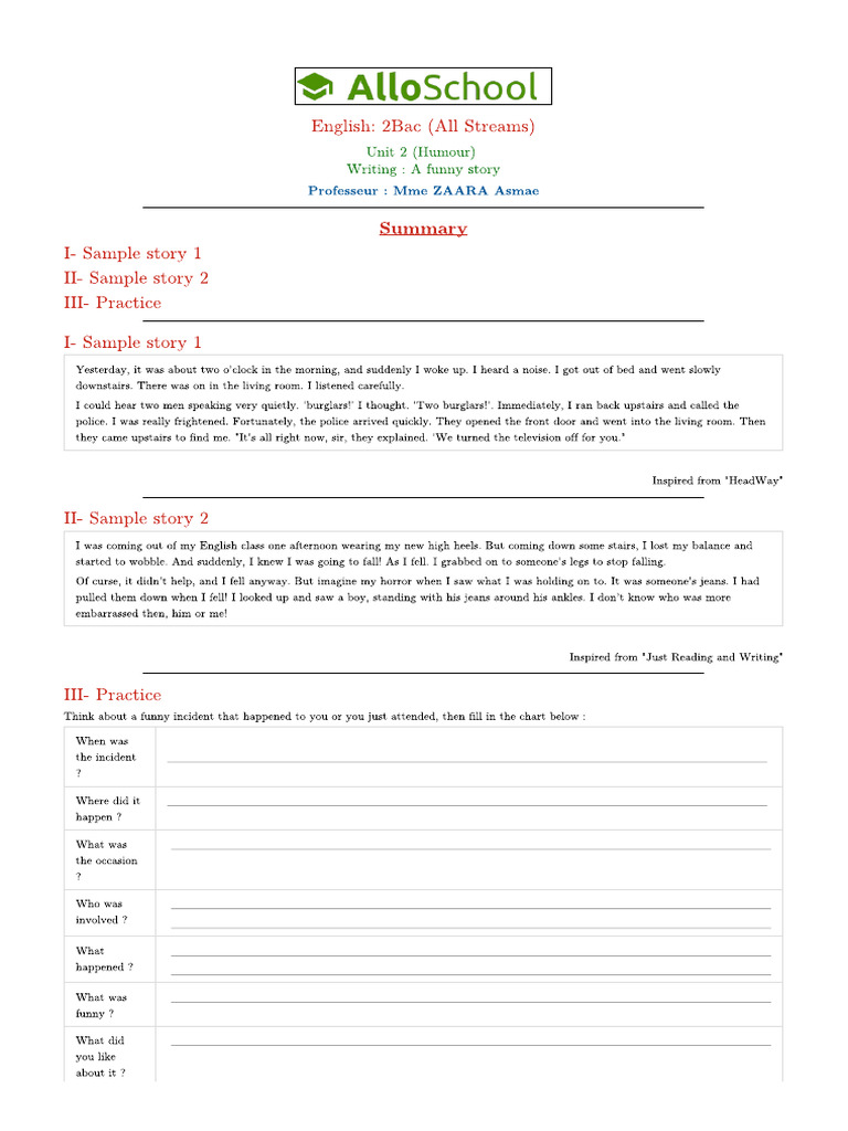 Writing 2 A Funny Story | PDF