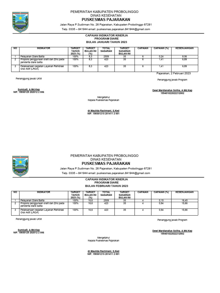 Laporan Capaian Indikator Kinerja Diare 2023 | PDF