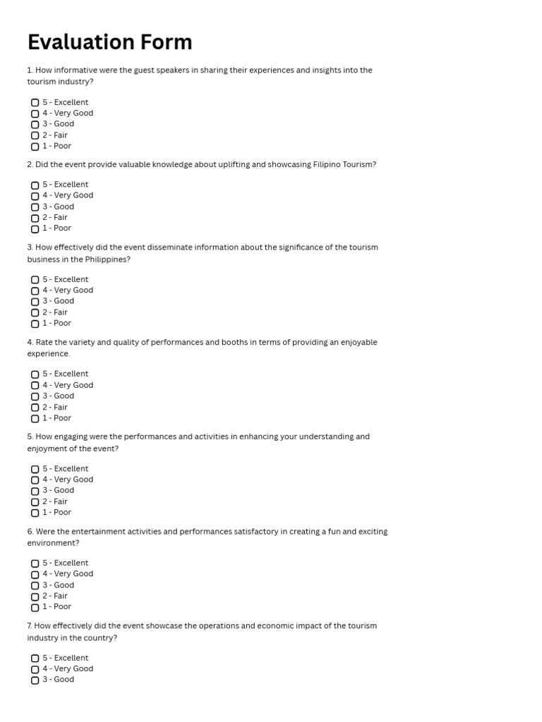Evaluation Form | PDF | Tourism | Experience