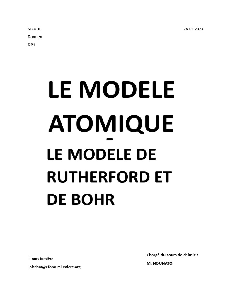 Modèle atomique de Rutherford-Bohr | PDF | Atomes | Électron