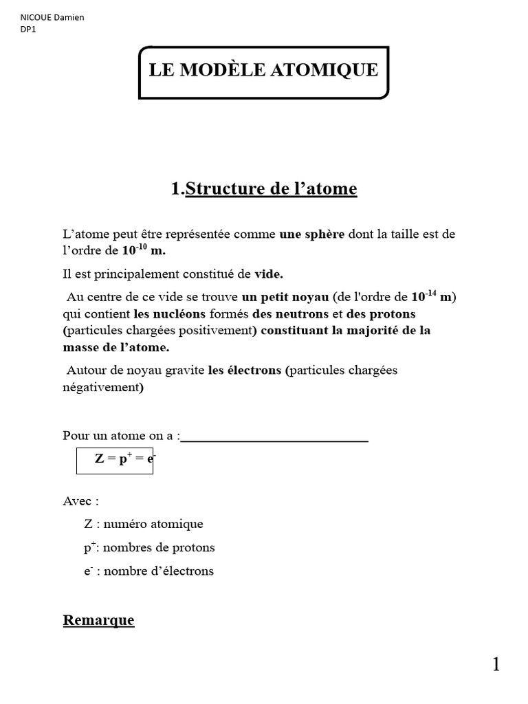 Modèle atomique simplifié et son évolution | PDF | Atomes | Noyau atomique