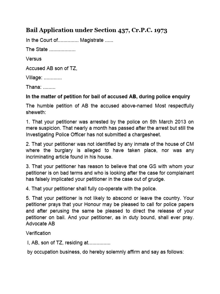 Bail Application Under Section 437 | PDF | Lawsuit | Appeal Bail Application Under Section 437 | PDF | Lawsuit | Appeal
