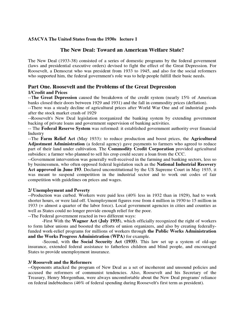 Conférence N° 1 The New Deal | PDF | New Deal | Social Security (United ...